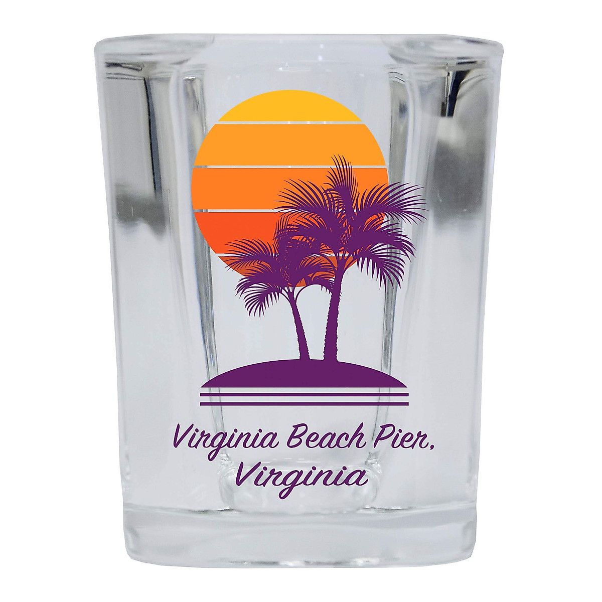 R and R Imports Virginia Beach Pier Virginia Souvenir 2 Ounce Square Shot Glass Palm Design