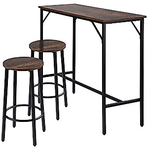 VEVOR Bar Table and Chairs Set 39" Pub Table Set with 2 Bar Stools Kitchen Dining Table and Chairs Set for 2 Iron Frame Counter Height Dining Sets for Home, Kitchen, Living Room