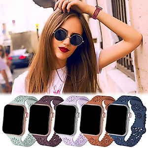 Steezrd 5 Pack Slim Lace Silicone Bands Compatible for Apple Watch Band 38mm 40mm 41mm 42mm 44mm 45mm 49mm, Thin Hollow-out Breathable Sport Strap for iWatch Ultra Series 8/7/SE/6/5/4/3/2/1 Women Men