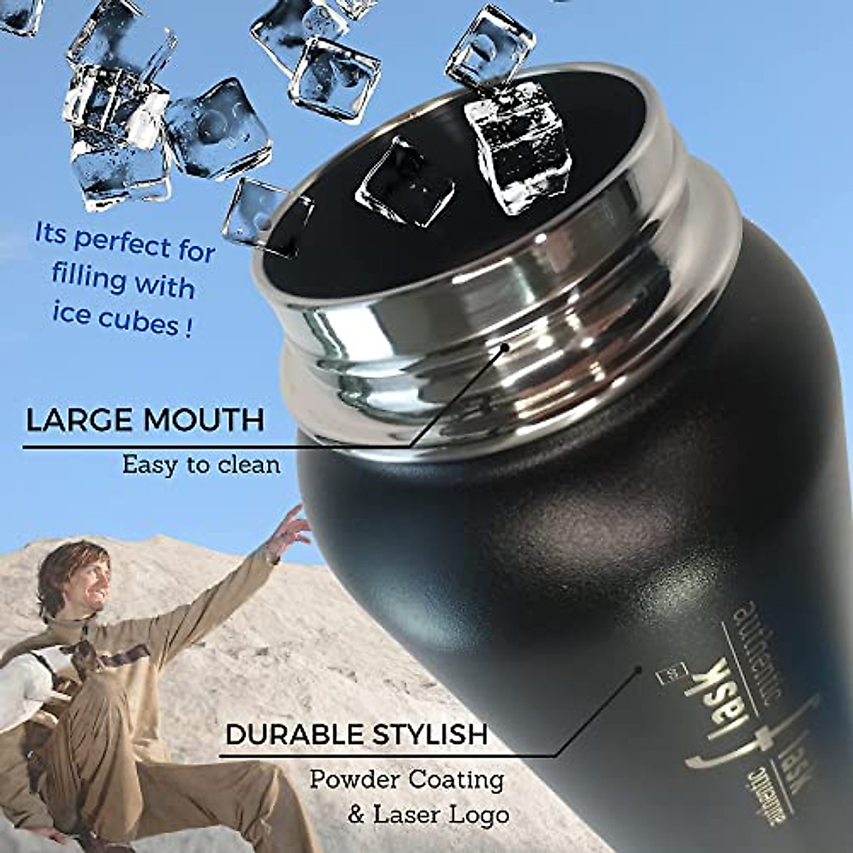 Authentic Flask 32oz Double Vacuum Insulated Water Bottle Wide Mouth w/Stainless Steel and Straw Lids, Reusable and Modern Hydro Thermo 24hs Cold 12hs Hot (BLUE BERRY)