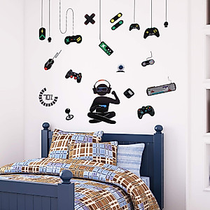 22 Pieces Game Room Wall Stickers Video Gaming Controller, Vinyl Wall Decal Game Zone Loading Wall Sticker Gamer Boy Wall Decal Wallpaper Art Design for Boys Kids Men Home Playroom Bedroom Decoration