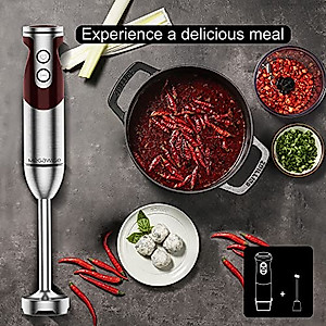 MegaWise Pro Titanium Reinforced 3-in-1 Immersion Hand Blender, Powerful 1000W with 80% Sharper Blades, 12-Speed Corded Blender, IncludingWhisk and Milk Frother (3-in 1 Red)
