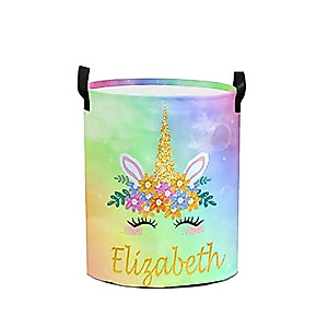 Custom Unicorn Laundry Basket with Name Personalized Baby Laundry Hampers Customized Dirty Clothes Hamper for Boys Girls Collapsible Storage Basket with Handle for Living Room Bedroom