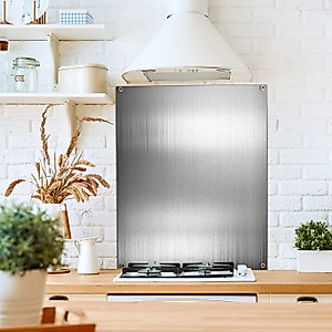 24 by 30 Inch Reversible Stainless Steel Backsplash Metal Backsplash Kitchen Backsplash Behind Stove Metal Sheet Panels with 4 Pre Drilled Holes and Screws for Wall Protector (1 Set)