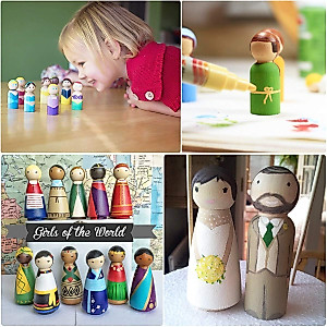 WOWOSS 40 Pcs Unfinished Wooden Peg Dolls Set, Natural Decorative Wooden People Figures for Painting, Craft Art Projects, Peg Game, 3 Shapes