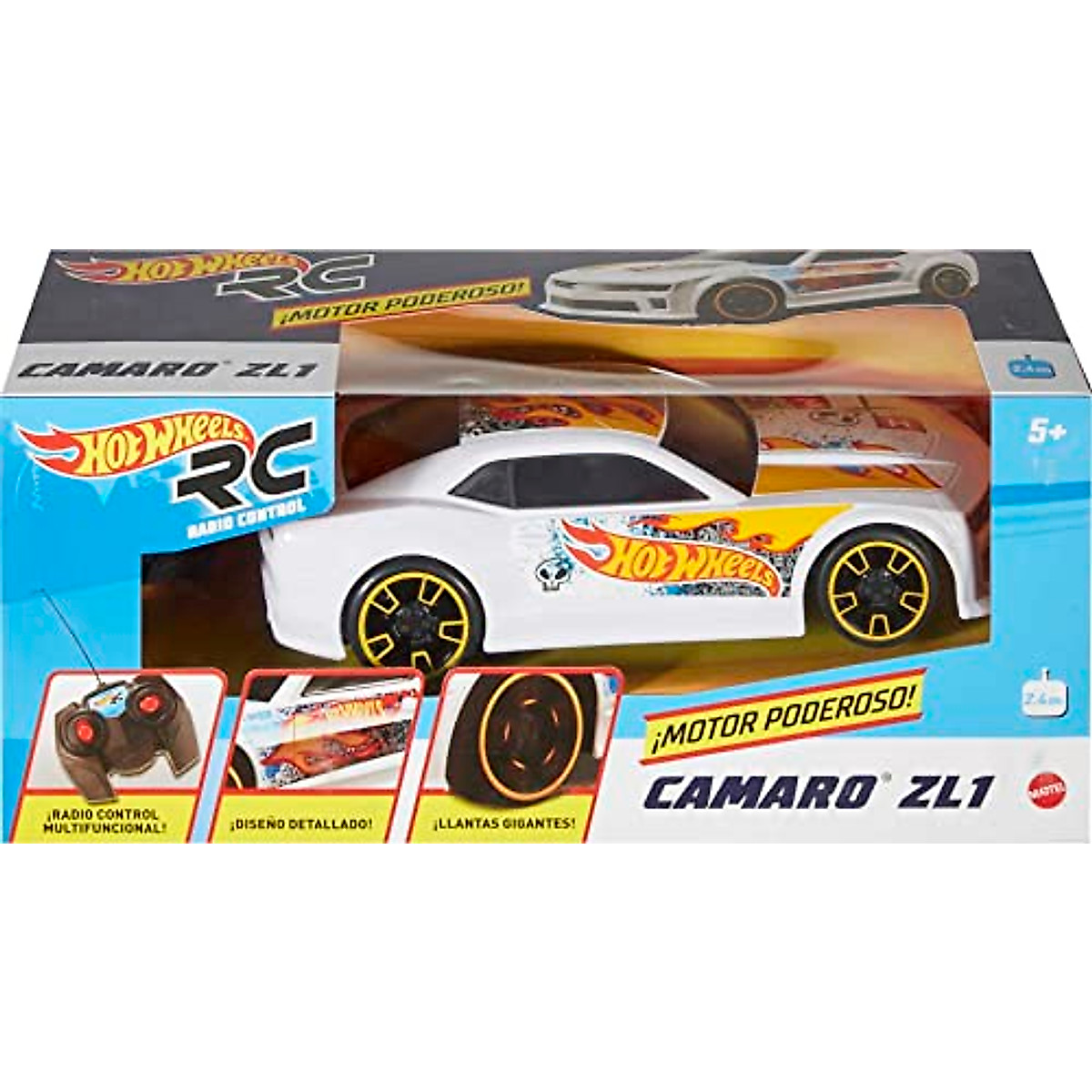 Hot Wheels RC White Zl1 Camaro, Full-Function Remote-Control Toy Car, High-Performance Engine, 2.4 Ghz with Range of 65Ft