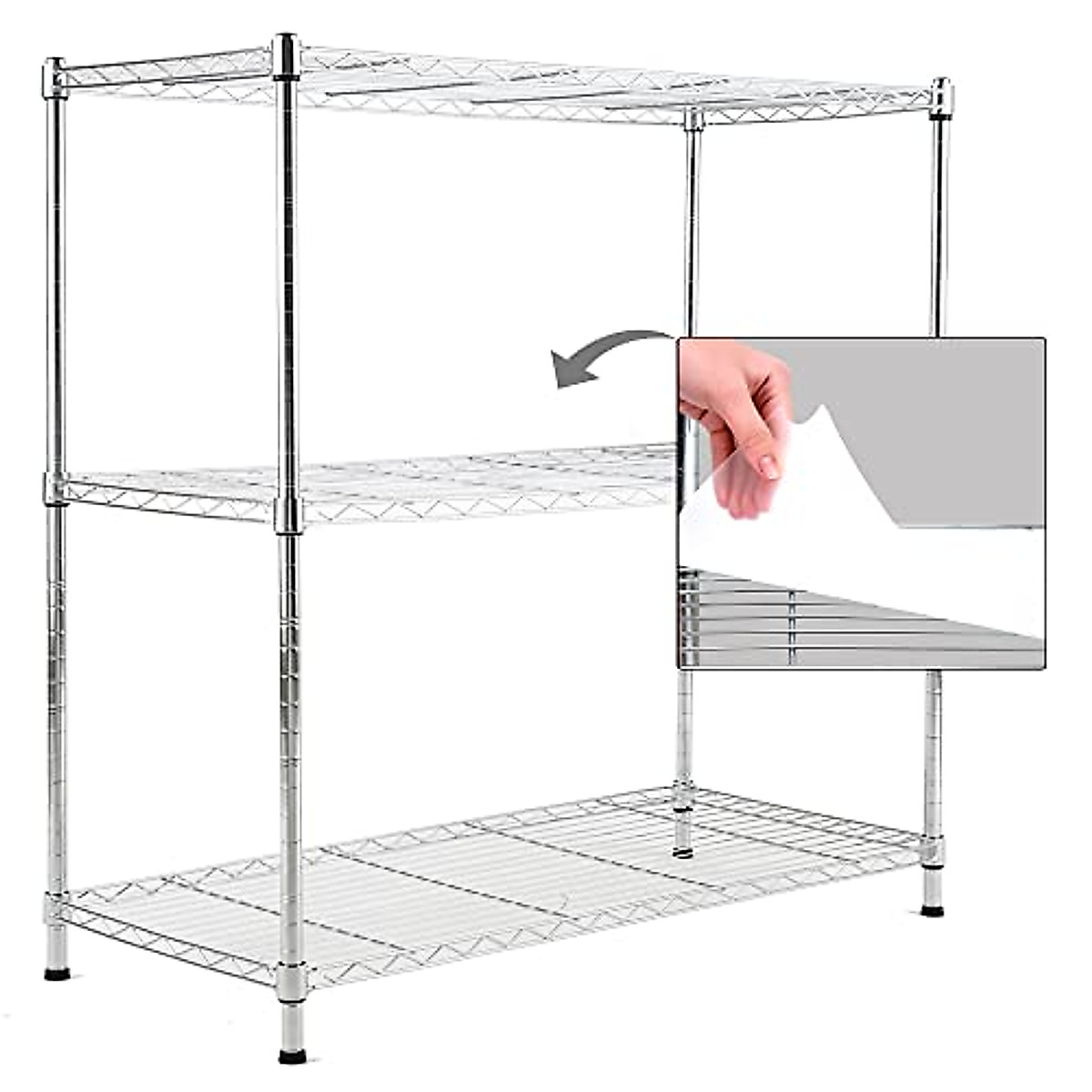EZPEAKS Chrome 3-Shelf Shelving Unit with 3-Shelf Liners, Adjustable Rack, Steel Wire Shelves, Shelving Units and Storage for Kitchen and Garage (36W x 16D x 36H)