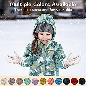 HAITHO Kids Winter Gloves 3 Pairs, Chenille Knit Gloves for Cold weather, Children Warm Fleece Lined Touchscreen Gloves, Thermal Toddler Gloves for Teen Girls Boys 3-8 Years