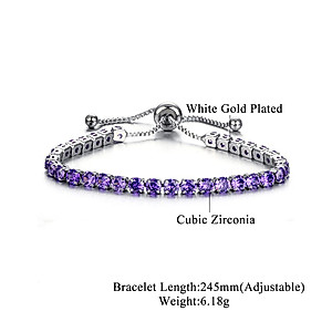 CiNily Adjustable Tennis Bracelets for Women Purple Cubic Zirconia Bracelet 14K White Gold Plated Hypoallergenic Slider Bracelet Jewelry Gift