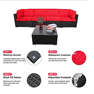 LAZYLAND Wicker Patio Furniture Sets 5 Piece Outdoor Sectional Rattan Sofa Set, Conversation Sets Patio Furniture with Cushions and 1 Tempered Glass Tea Table for Backyard Garden Balcony (Orange)