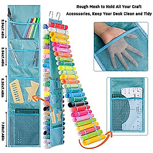 shiningwaner Vinyl Storage Organizer with 52 Compartments, Vinyl Roll Holder Wall Mount/Over The Door, Hanging Organizer Storage Rack For Craft, Blue