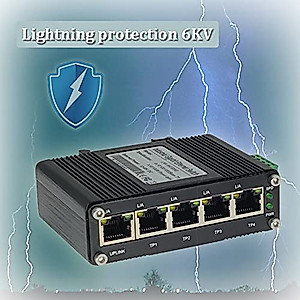 Mini Industrial 5 Ports Gigabit Switch Hardened 5 Port RJ45 10/100/1000Mbps Ethernet Switch Din Rail Mount Ethernet Switch Wall Mounts Included (-40 to 167 ºF) 10Gbps Switching Capacity