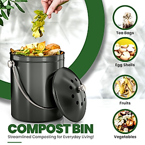 Utopia Kitchen Compost Bin for Kitchen Countertop, 1.3 Gallon Compost Bucket for Kitchen with Lid, Includes 1 Spare Charcoal Filter (Grey)