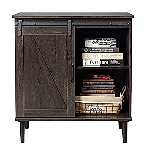 Finnhomy Farmhouse Sideboard Buffet Cabinet with Sliding Barn Door, Kitchen Storage Cabinet, Coffee Bar Cabinet, Accent Cabinet, 31.5X 15.75 x 34.65Inch, Dark Gray