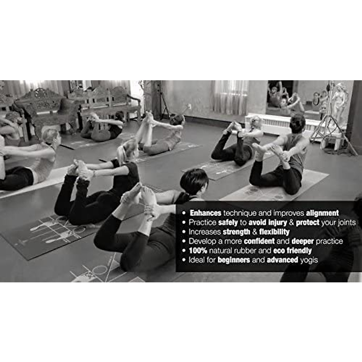 Atmananda Black Yoga Mat, Premium Natural Rubber Top, Educational Alignment Lines, Good for all Yoga Styles, Lightweight, Designed to Help Protect Your Joints (Large (5'7" & above), Bronze)