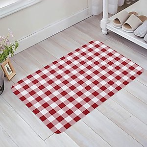 Front Door Mat Floor Mats for Home Decor, Red Plaid Memory Foam Runner Area Rug Non-Slip Absorbent Doormat Washable Rug, 18x30Inch Welcome Mats Carpet for Bedroom Decor Living Room Decor