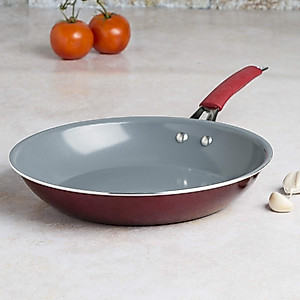 Cooking Light Nonstick Ceramic Fry Pan, Dishwasher Safe, Scratch Resistant, Easy Food Release Interior, Cool Touch Handle and Even Heating Base, 11-Inch Fry Pan, Red