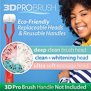 3D PRO BRUSH | 3-Sided Toothbrush | 7-Pack Replacement Heads | 3X Triple Clean + Soft Gum Massage| Built-In Tongue Scraper | Sustainable Eco-Friendly Design | Kids Adults Braces Travel | MADE IN USA
