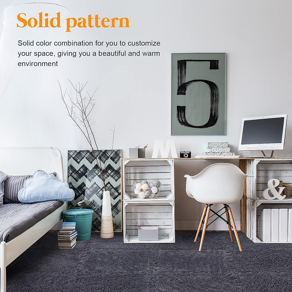 Shihanee 100 Tiles Bulk Foam Play Mat Interlocking Carpet Tiles Baby Play Mat Short Coral Fleece Plush Puzzle Foam Floor Mat for Kids Toddler Play Area Home Bedroom Parlor(Gray)