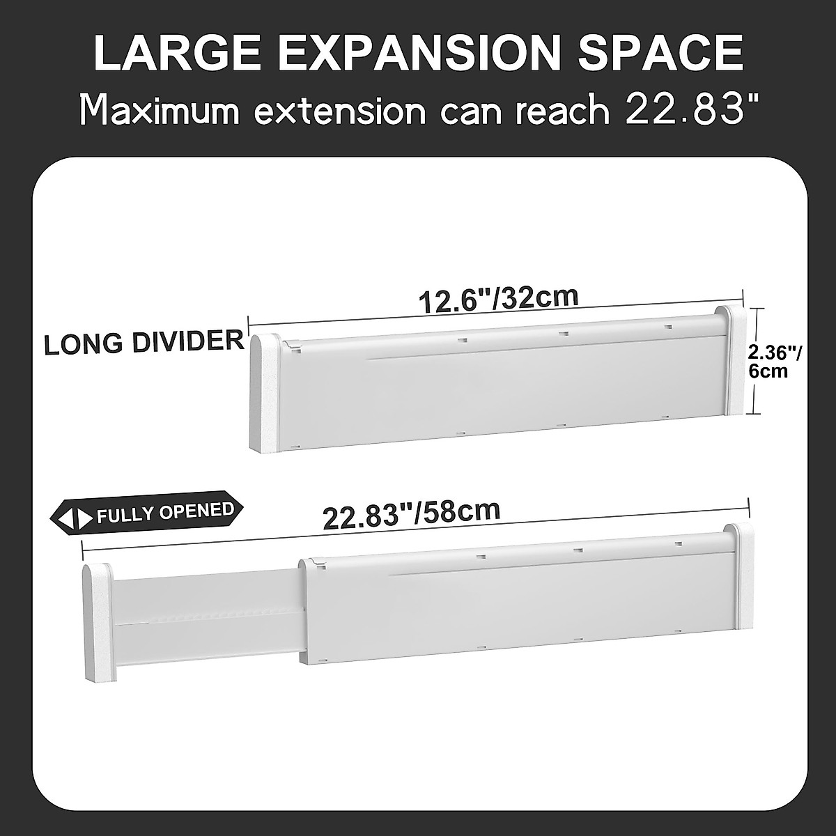 HiYZ Expandable Drawer Dividers - 12.6-22.8'' Adjustable Drawer Divider Organizers for Kitchen Utensils, Drawer Separators in Bedroom, Dresser, Office, Bathroom, Fridge, 3 Pack Long Dividers-Gray