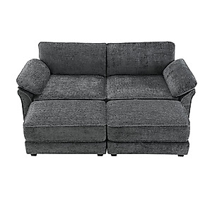 KIVENJAJA 81” Oversized Loveseat with 2 Ottomans, Comfy Chenille Modular Sectional Cloud Couch, Double Chaise Sleeper Sofa Bed for Living Room Apartment Small Space, Grey