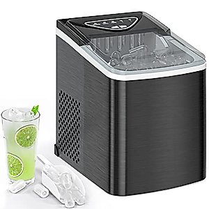 SPECILITE Ice Makers Countertop, Compact Ice Machine Maker, Self Cleaning - 26Lbs/24H, 9 Ice Cubes S/L in 6-8 Mins, Portable Icemaker with Ice Bag/Scoop/Basket for Home Kitchen Office Bar