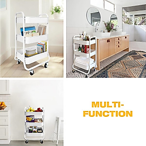 Homestead 3-Tier Rolling Cart - Heavy Duty Metal Rolling Cart, Lockable Casters, Multifunctional Storage Shelves - Great for Kitchen, Office, Bathroom, Laundry Room (White)