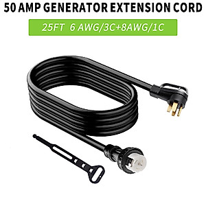 Mstge 50 Amp Generator Cord and Power Inlet Box, 25ft Generator Power Cord, 125V/250V Generator Extension Cord NEMA14-50P/SS2-50R/CS6364 Locking Connector for RV Camper and Generator to House,ETL List