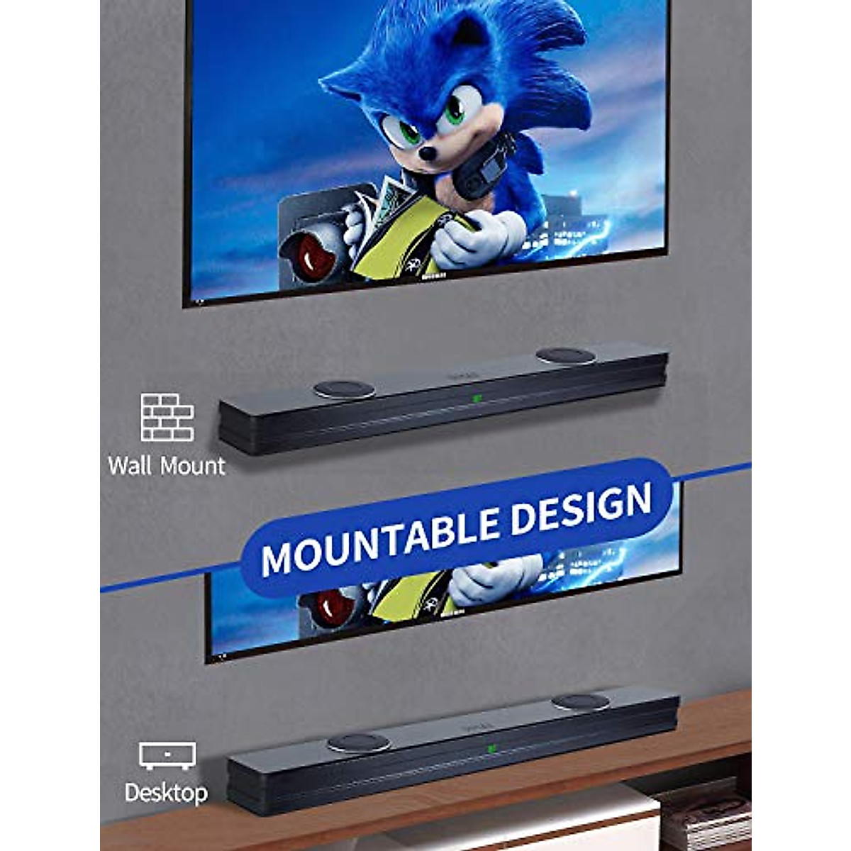 Sound Bar, Sound Bar with Dual Built-in Subwoofer, 38 Inch 2.1 Sound Bar for TV, 90W Wired & Wireless Bluetooth 5.0, HDMI/Optical/Aux/USB, Wall Mountable, Surround Sound System for Home Theater 2023