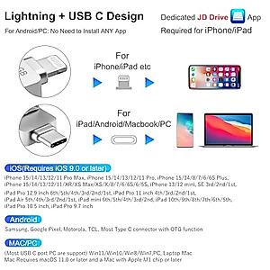 JSL JDTDC MFi Certified 128GB iPhone-16-Photo-Stick USB C & Lightning Flash Drive for iPhone 16/15/14/13/12 Thumb-Drive-for-iPad-Memory External-Storage-Android-Photo-Backup iPhone-Photo-Tansfer-Stick