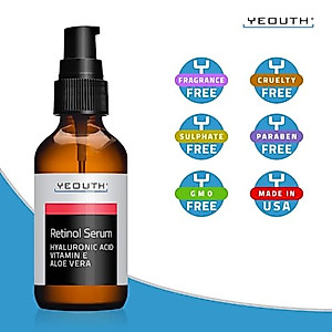 YEOUTH Retinol Serum for Face with Hyaluronic Acid & Vitamin E, Hydrating Retinol for Face, Night Serum Suitable for All Skin Types 2oz