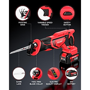 Reciprocating saw, Enhanced 3500 SPM Low Noise Brushless Motor, High-Performance 2*21V 4.0 Ah Batteries Extended Standby, 8 pcs Versatile Alloy Steel Blade Set Easily Cut Through Wood, Metal, ABS etc.