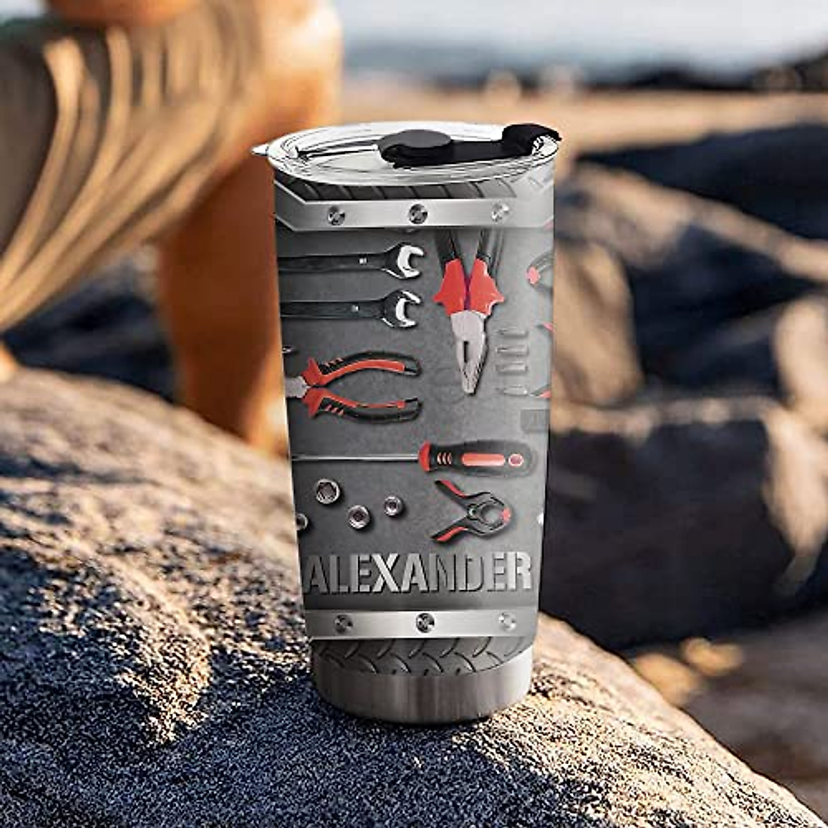 Personalized Mechanic Tools Box Tumbler, Wrench Gifts for Dad Grandpa Husband Uncle on Fathers Day Valentine Anniversary Christmas - Insulated Stainless Steel Mechanic Coffee Travel Mug with Lid 20Oz