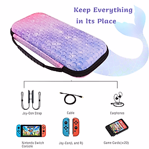 homicozy Purple Mermaid Hard Carrying Case for Nintendo Switch,Soft TPU Protective Case Cover with Portable Travel Case Compatible with Nintendo Switch for Girls