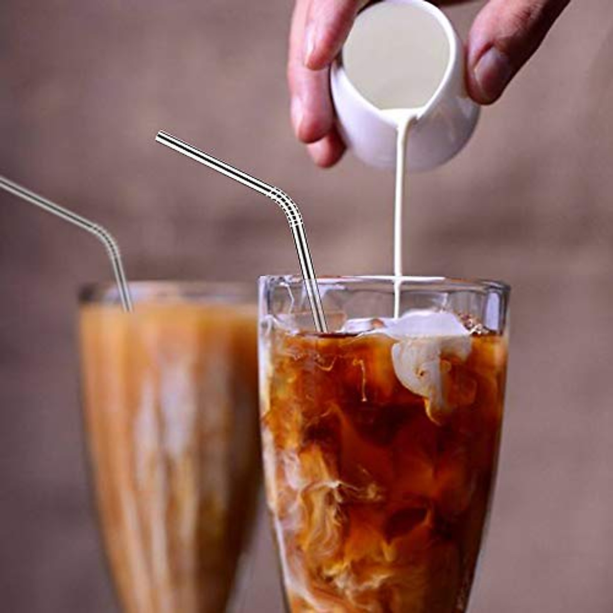 UlikeLF 8 Pes Metal Straws with Silicone Tips Reusable Stainless Steel Drinking Straw 10.5 inch, 3 Straight + 5 Bent + 2 Cleaner Brushes + Storage Bag