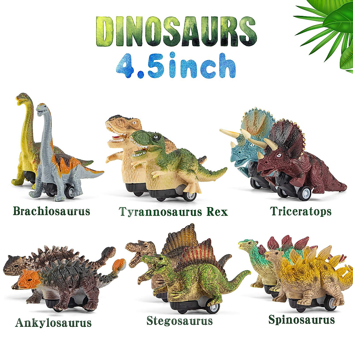 BOKABOKA 12 PCS 4.5" Pull Back Dinosaur Car Vehicle Toys for 2 3 4 5 6 Year Old Kids Children Toddlers Boy Girls Christmas Birthday Gifts