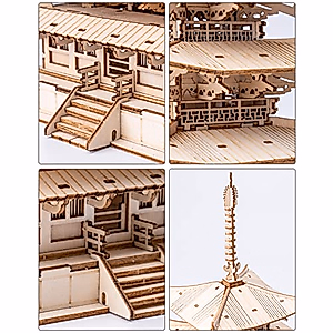 ROBOTIME 3D Puzzle Wooden Craft Kits for Adults DIY Model Building Kit Best Gift for Kids (Five-Storied Pagoda)