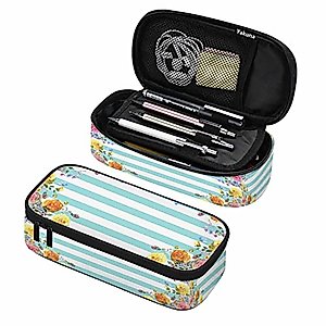 Yakuna Retro Flower Garland Pencil Pouch Beautiful Watercolor Bouquet Roses Meadow Flowers Butterflies Pencil Case Office College School Student Large Storage Zipper Pouch