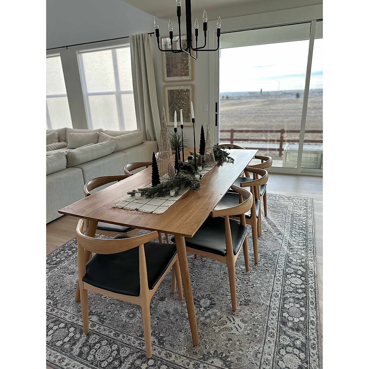 Hauteloom Ganyangan Boho Vintage Distressed Damask Area Rug - Farmhouse Traditional Floral Faded Carpet for Living Room, Bedroom - Machine Washable Rug - Brown, Taupe, Cream - 7'10" Square