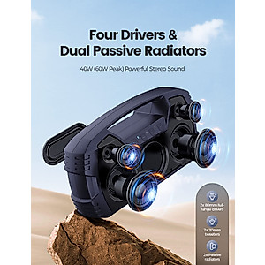 IPX7 Waterproof Bluetooth Speaker, 40W Portable Wireless Speaker, 32H Playtime, Stereo Loud Sound, Deep Bass, Outdoor Speaker with Handle, Bluetooth 5.0, Built-in Mic for Party,Pool,Beach-Navy Blue