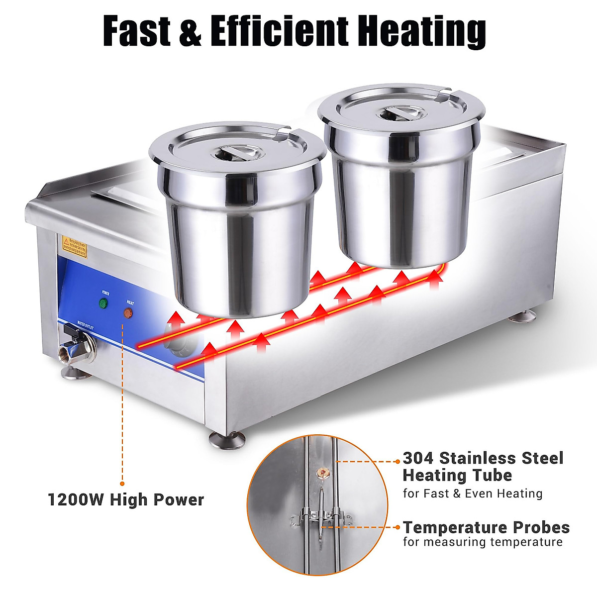 Yescom 1200W Commercial Chili Cheese Food Warmer Dual 7L Pots Stainless Steel Soup Countertop Steam Restaurant Buffet