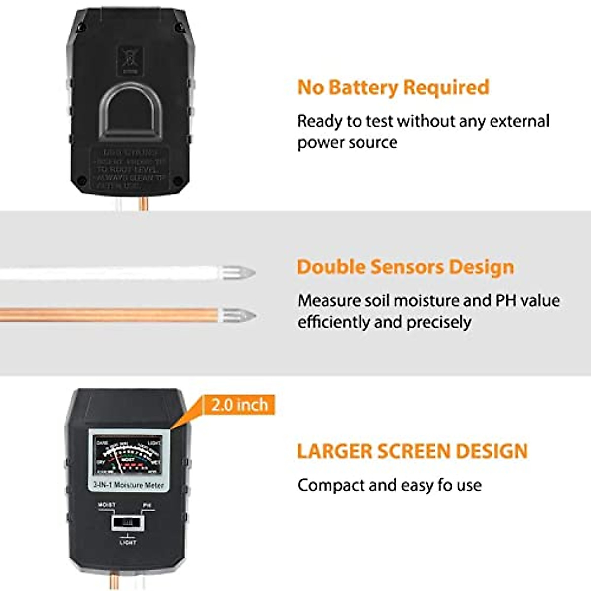 3-in-1 Soil Garden Plant PH Water Light Testing Monitor Moisture Meter Tester