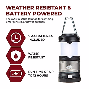 Cascade Mountain Tech Collapsible LED Lantern, Perfect Lighting for Camping, BBQ's and Emergency Light - 3 Pack Batteries Included …