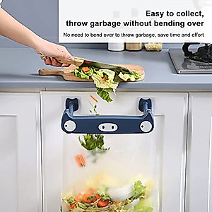Kitchen Wall Hooks Rack Rail,Over The Cabinet Plastic Bag Holder,Trash Bag Holder Cartoon Pig Style Punch Free Sturdy Durable PP Space Saving Wall Mounted Utensil Hanger(blue)