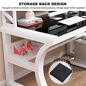 TopJia Tempered Glass Computer Desk, Large Office Desk with Storage Shelves, Modern Simple Gaming Table with Metal Frame, Writing Study Desk for Home Office Workstation(80cm/31inch, C), 1750318