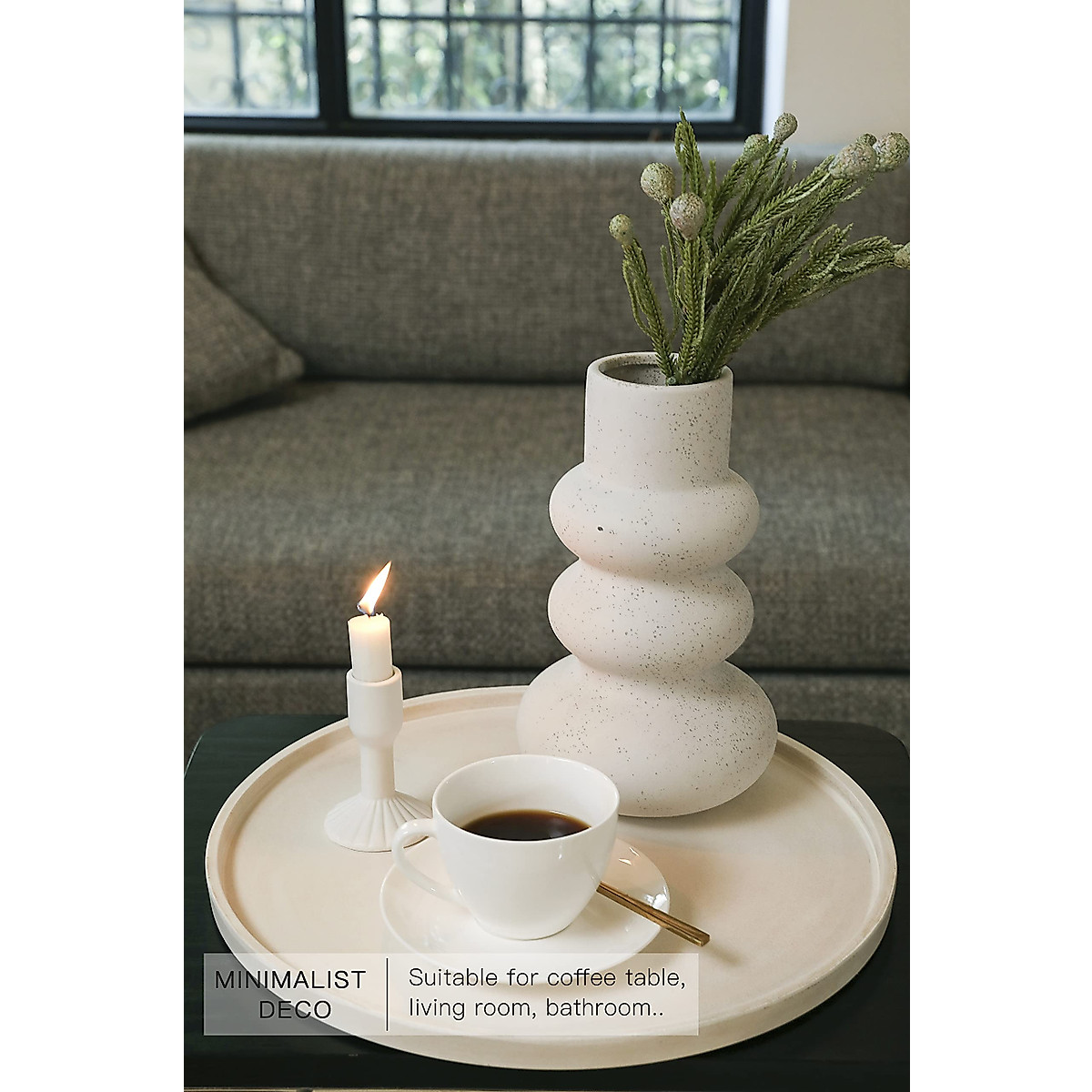 DN DECONATION White Wood Tray, Large Decorative Tray for Coffee Table, Ottoman, Decorative Round Trays, Accent Tray for Dining Room, Living Room, Farmhouse Decor