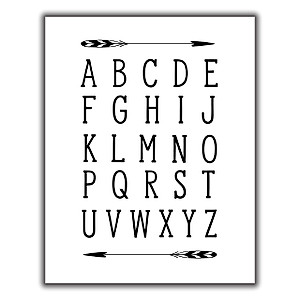 Alphabet Letters Wall Art. 11x14 UNFRAMED Black & White Scandinavian Minimalist Farmhouse Cottage Decor Prints for Kitchen, Nursery, Bedroom, Playroom.