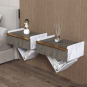 Pmnianhua Floating Nightstand with Drawer Set of 2,Wall Mounted Night Stand,Bedside End Table with Storage for Bedroom Dorm Small Space (Dark Gray, 17 in)