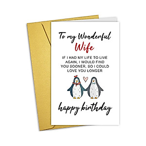Nchigedy Birthday Card for Wife - Smooth, Heavy Card Stock, Blank Inside, Gold Envelope