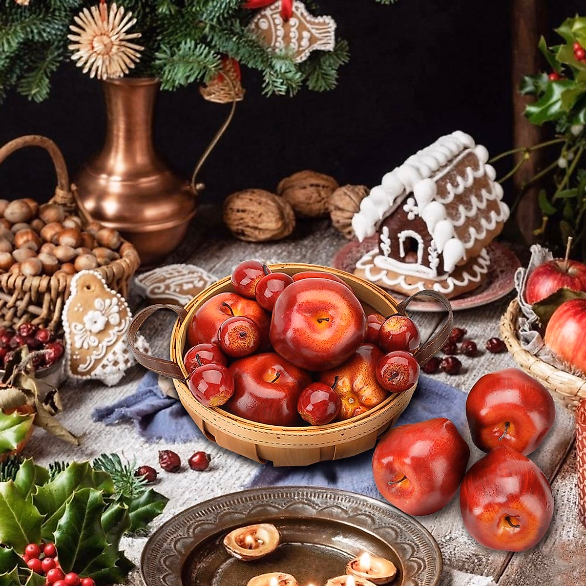 BigOtters Artificial Apples, 30PCS Fake Fruits Red Apples Dark Red Apple Lifelike Simulation for Home House Kitchen Table Basket Photography Party Decoration